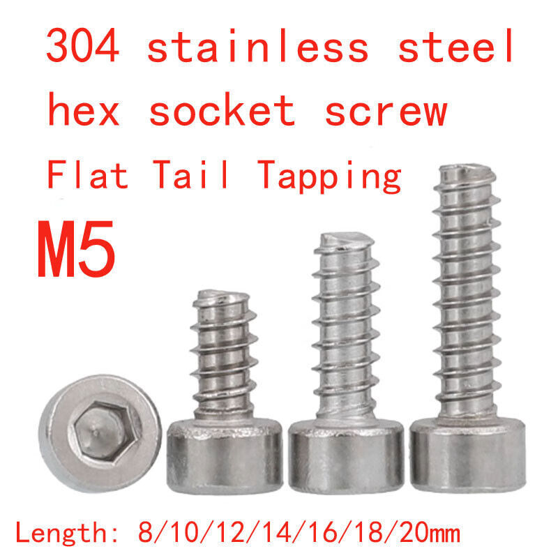 M5 SUS304 Steel Allen Screw Hex Socket Cylindrical Head Flat Tail ...