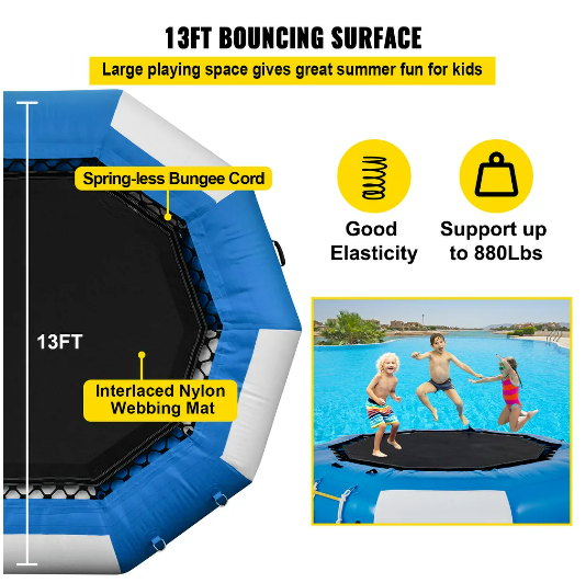 Inflatable Pool Trampoline Blue Bounce And Jumping Outdoor Round White ...