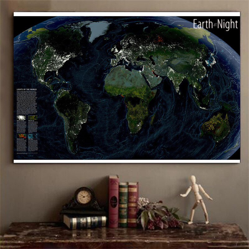 Light Distribution Map of World Night Canvas Photo Print Study Office ...