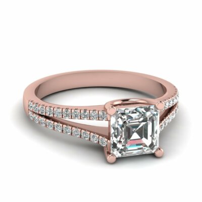 1ct Asscher Cut Simulated Diamond Split Shank Engagement Ring Rose Gold ...