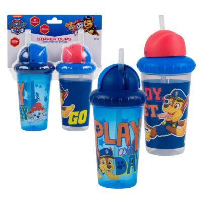 PAW PATROL 2PK Spill Proof Sippy POP-UP STRAW Cups Kids Drink Beverages ...