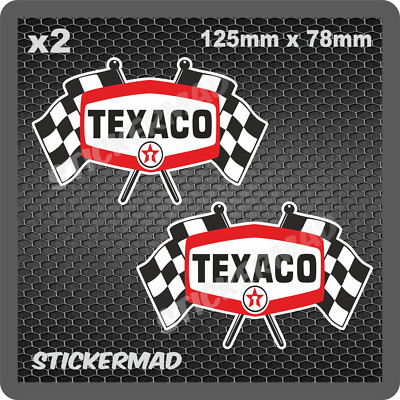 x2 TEXACO OIL CROSSED CHEQUERED FLAGS STICKERS RETRO FUEL PETROL OIL ...