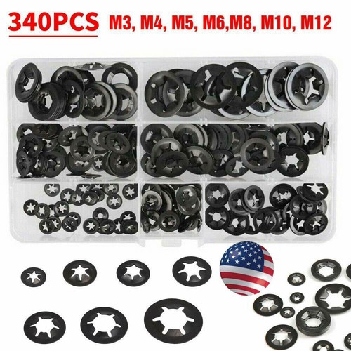 340pcs Internal Tooth Star Lock Spring Quick Washer Push On Speed Nut ...
