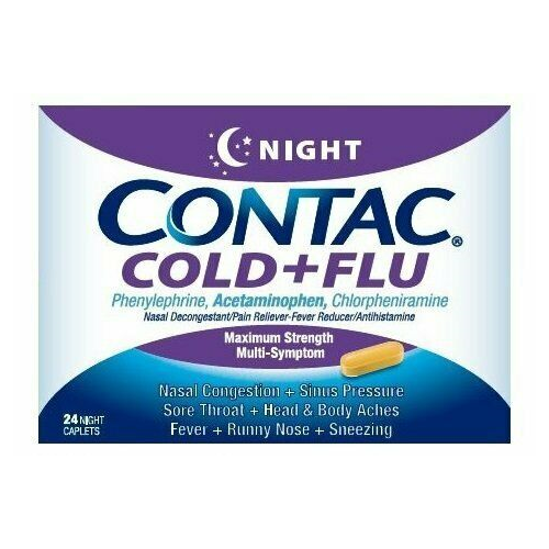 Contac Cold + Flu Acetaminophen Pain & Fever Relief Night Caplets 24 Ct ...