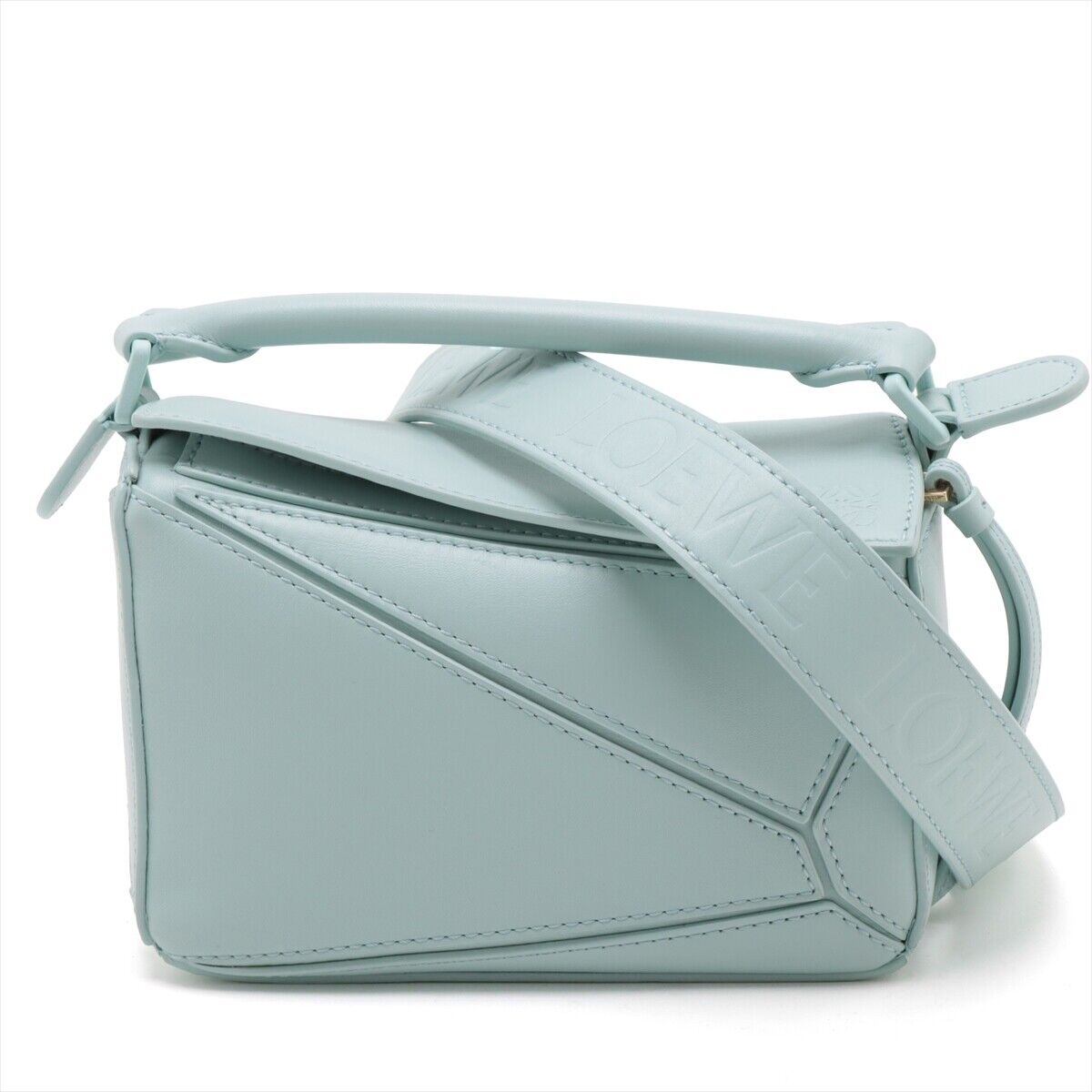 Loewe Mini Puzzle Bag Leather 2 Way Shoulder Bag Light Blue Loewe Mini Puzzle Bag Leather 2 Way Shoulder Bag Light Blue
