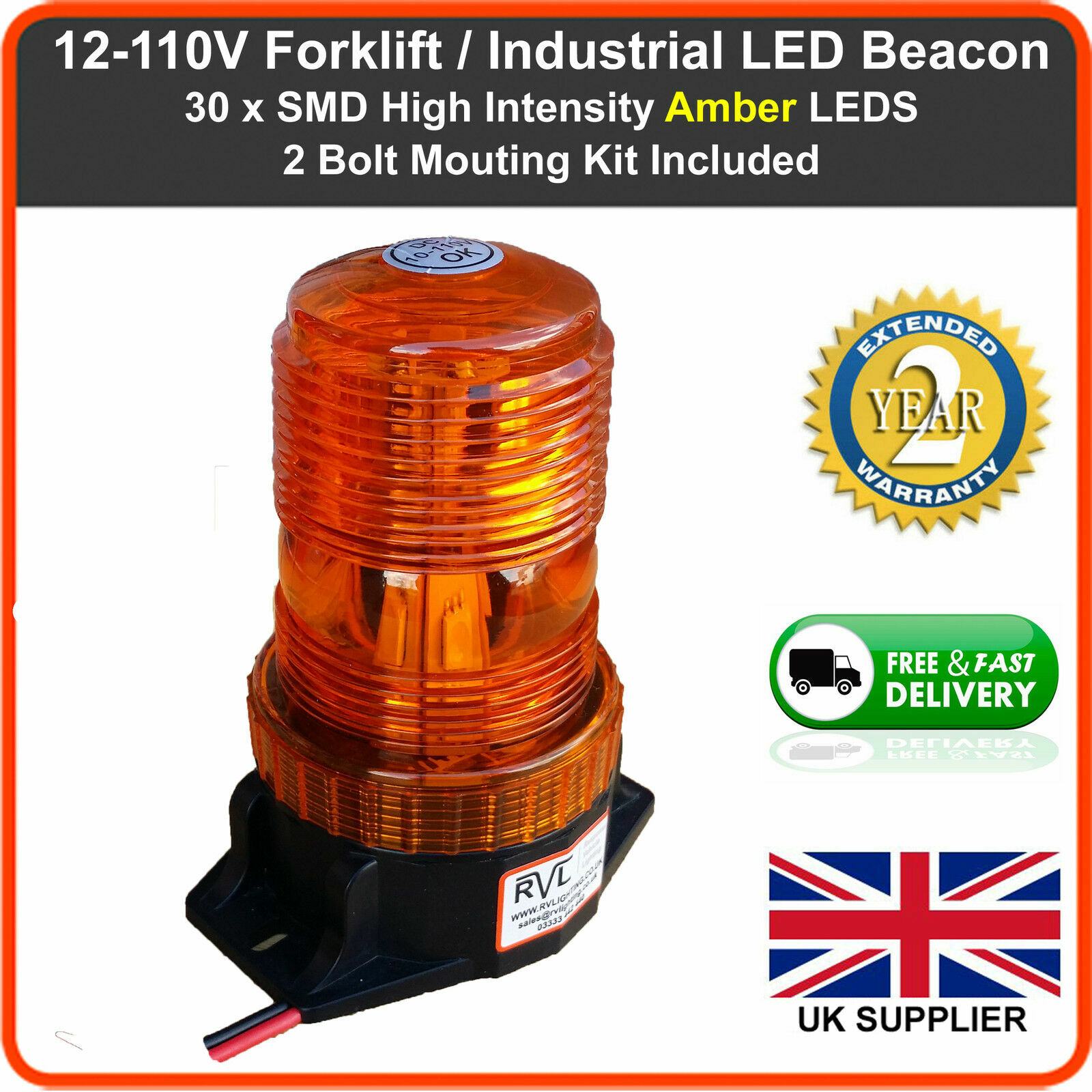 12v-110v LED Flashing Beacon For Forklift Truck Digger Tractor JCB ...