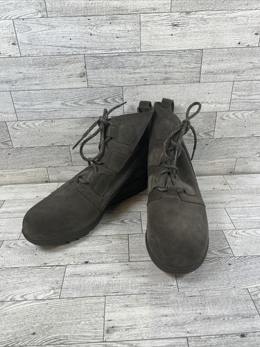 Sorel Evie Lace Major Wedge Boots Gray Suede Bootie Ankle Size 10 ...