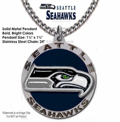 NEW! LARGE SEATTLE SEAHAWKS STAINLESS STEEL CHAIN NECKLACE FOOTBALL ...
