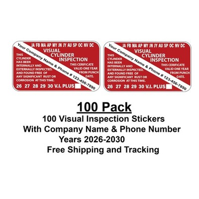 Scuba Tank Visual Inspection Stickers 100 Pack 2026-30 With Co. Name ...