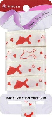 SINGER Ribbon SewRed WHITE SATIN with RED DRESS - 5/8” x 12 ft | eBay