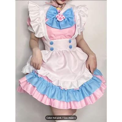 Kawaii Pink Blue Cat Maid Dress Costume w/ Apron & Bow – Cosplay Style ...