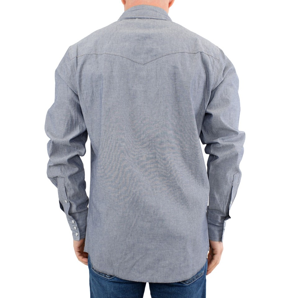 Wrangler Men's Western Shirt Long Sleeve Chambray Snap Button Up 100% ...