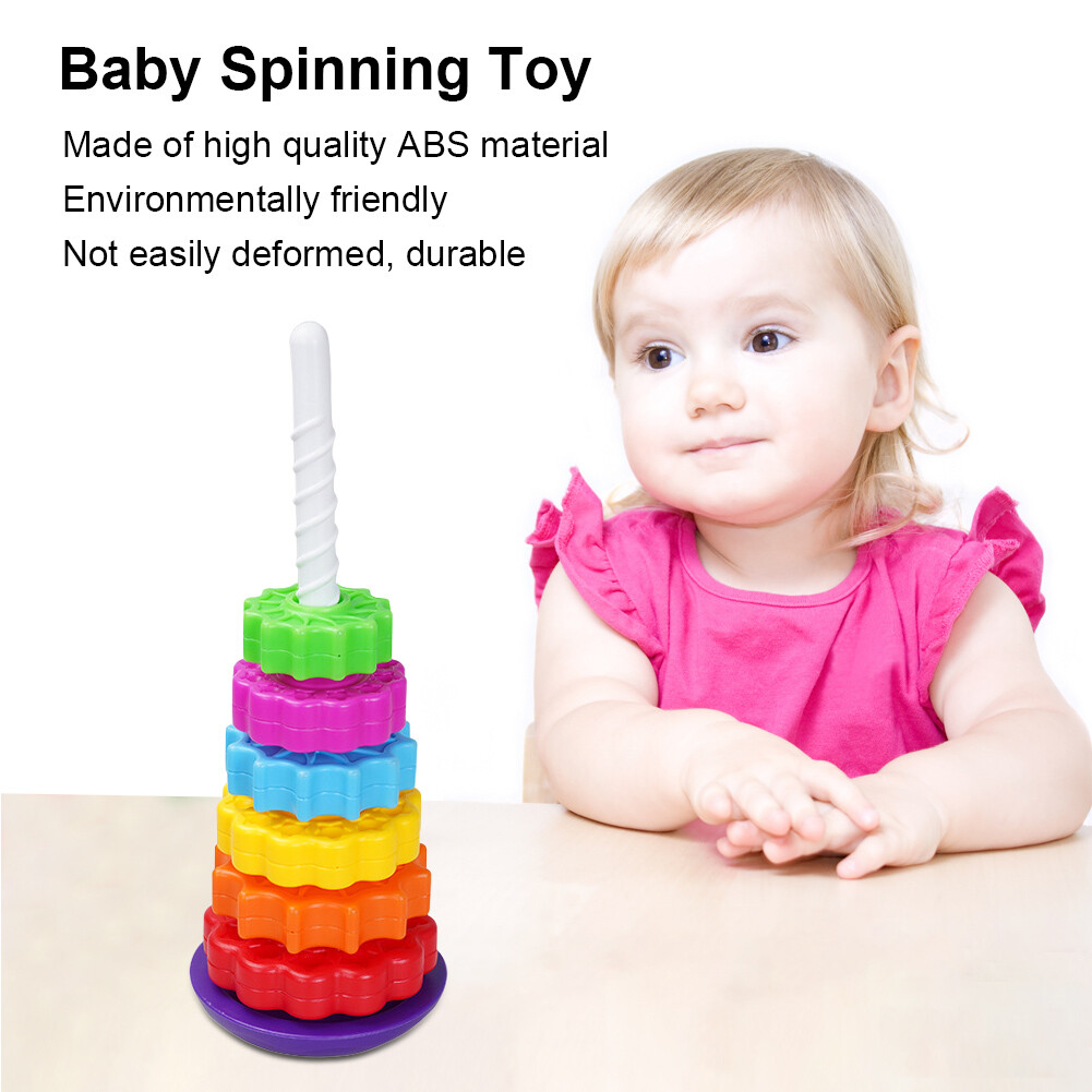 Stacking Ring Toys Sensory Development Rotated Rainbow Tower for Babies ...
