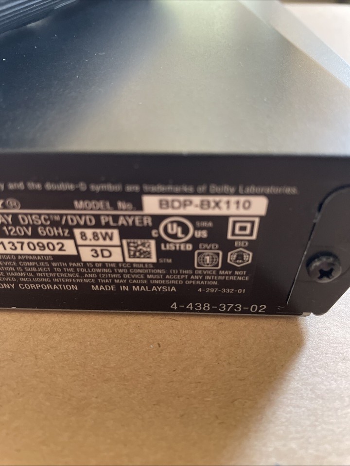 Sony Blu-Ray Player BDP-BX110/ DVD Player/ Media Streamer w/ Remote ...