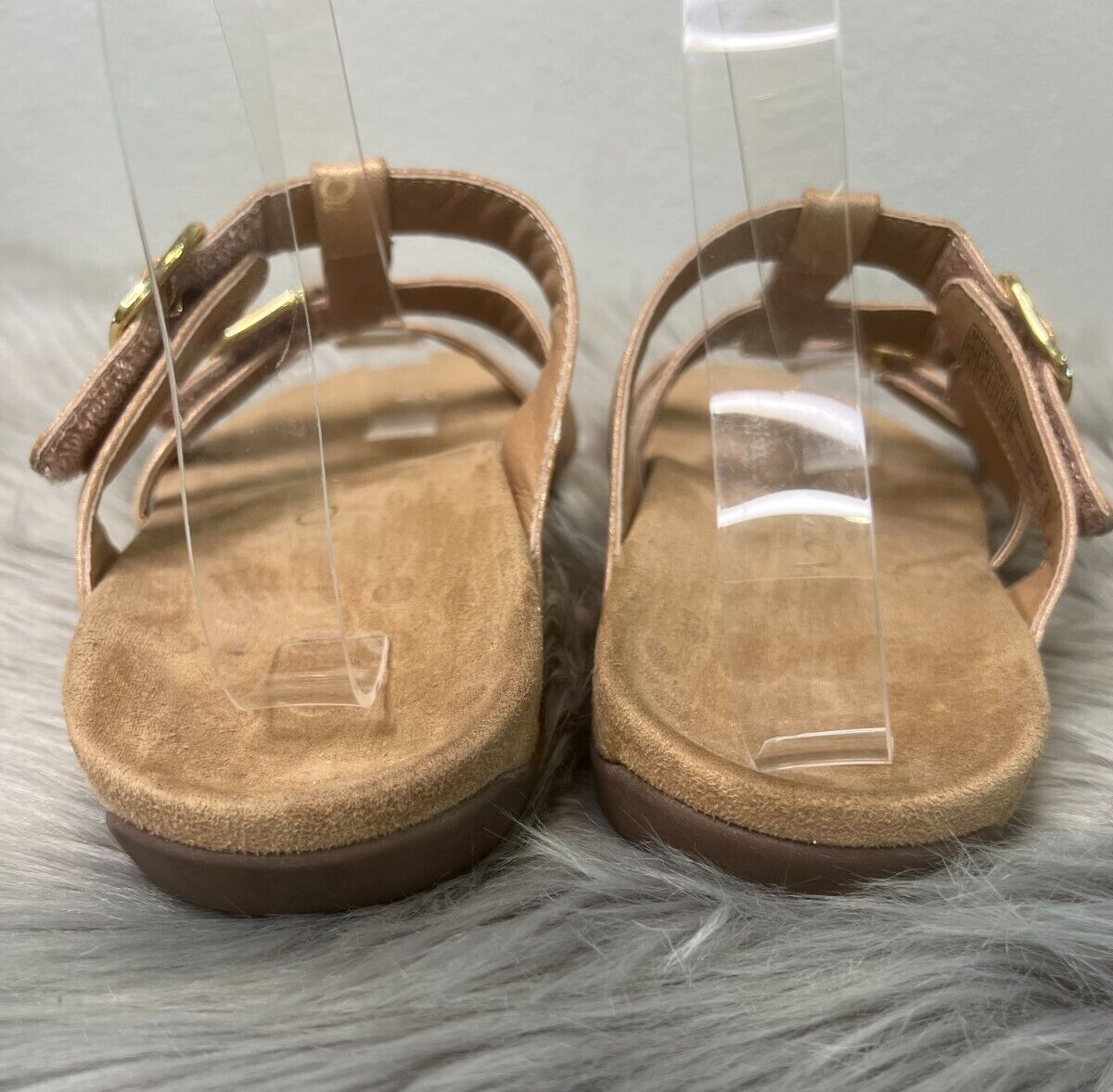 Vionic MISA Adjustable Slide Sandals Strappy Rose Gold Metallic Women’s ...