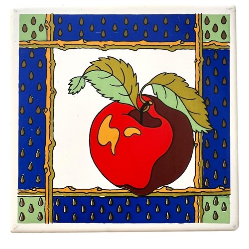 Vintage Ceramic Tile Trivet Red Apple Wall Art Design Kitchen Home ...
