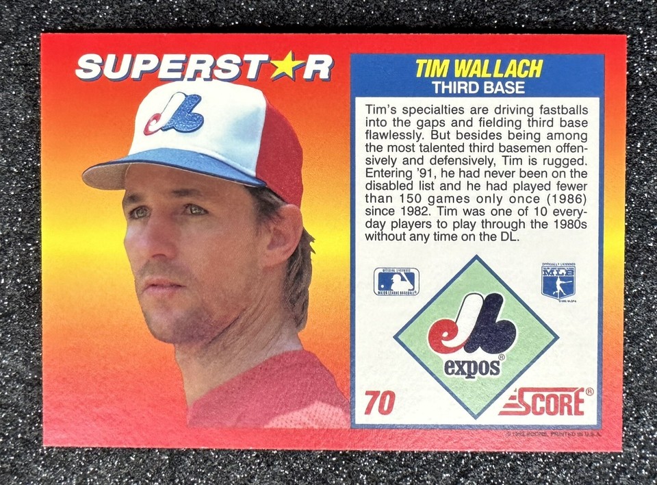 1992 Score Superstar Tim Wallach #70 Montreal Expos (5x AS/3x GG/2x SS ...