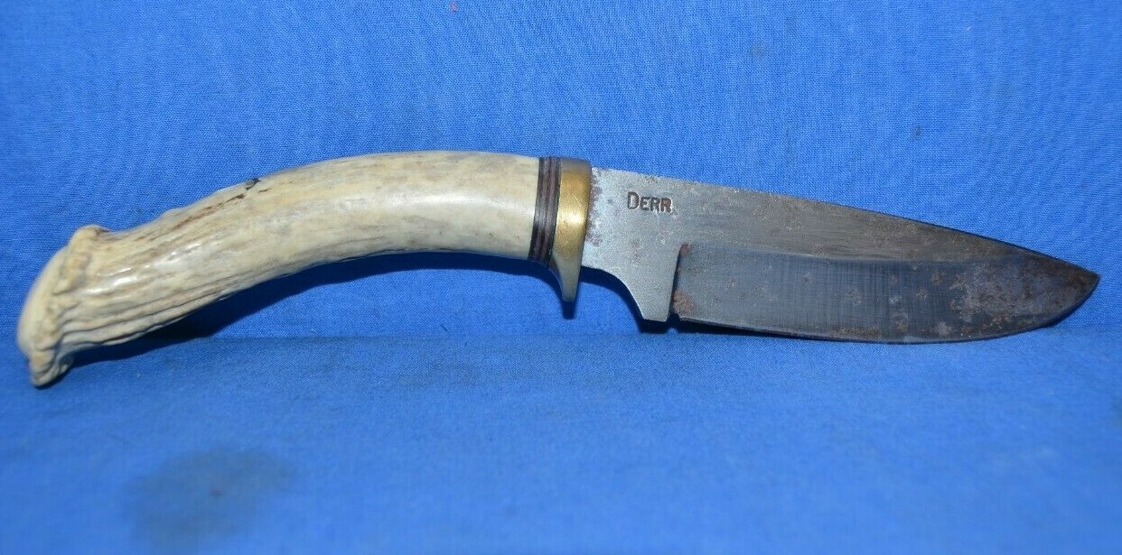Herb Derr Hunting Knife Stag Handle Custom Handmade Plain Edge V Grind ...