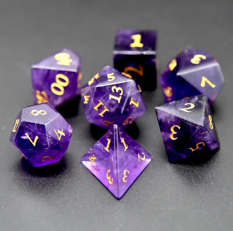 Purple Amethyst Gemstone Dice Set Poly RPG DnD Dungeons Dragons AD&D ...