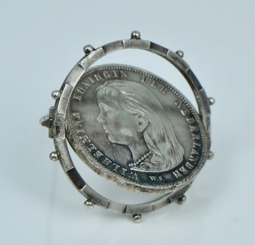 Antique 1892 Netherlands 1 Gulden Sterling Silver Flip Coin Pin Brooch ...