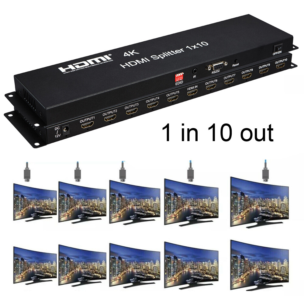 4K 1080P 1x10 HDMI Splitter Video Converter 1 PC To 10 TV Multi Display ...