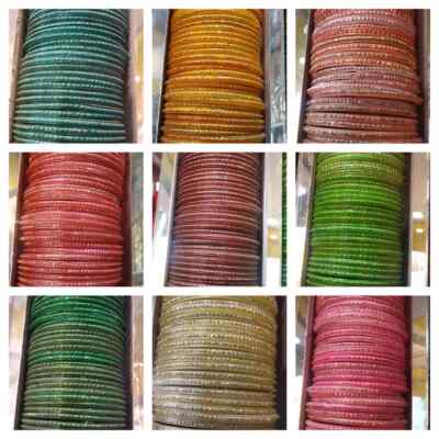 12 PCS Multi Color Style Indian wedding Sparking Glass Bangles Free ...