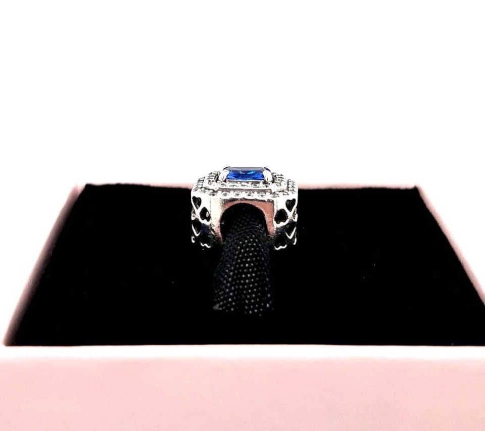 GENUINE PANDORA Blue Sparkling Levelled Rectangular Charm 792385C01 ...