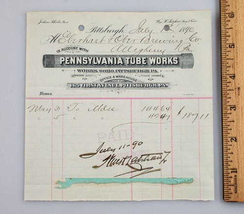 Vintage 1890 Pennsylvania Tube Works Receipt Soho Pittsburgh | eBay