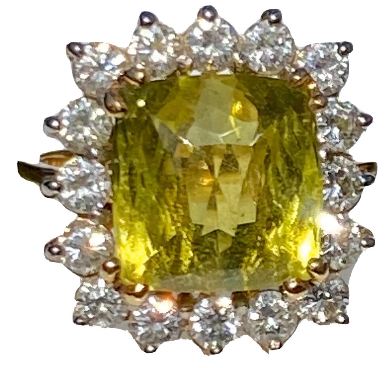 Burle Marx 18K Yellow Gold Cushion Green Chrysoberyl Diamond Halo ...