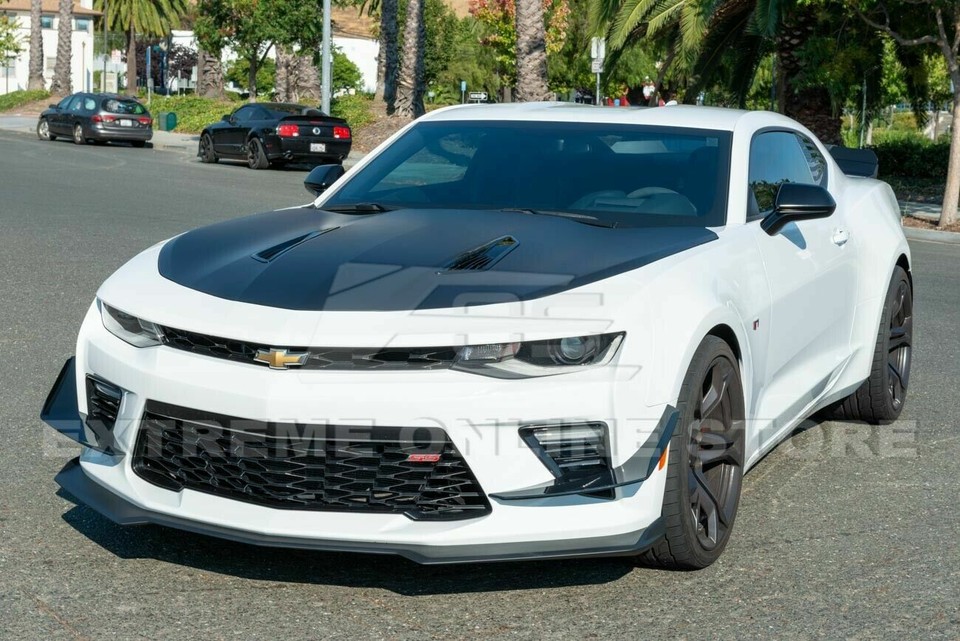 Fit 16-18 Chevy Camaro SS Glossy Black Pair Canards Front Bumper Side ...