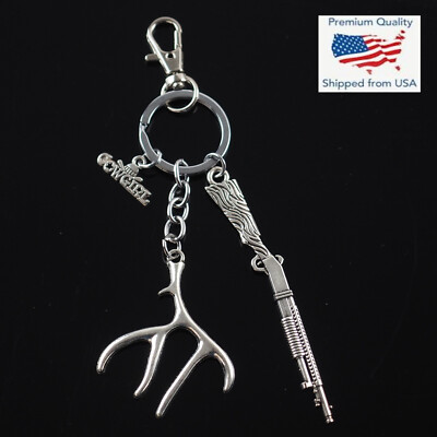Hunting Rifle & Deer Antler Shotgun Cowgirl Hat Charms Keychain Key ...
