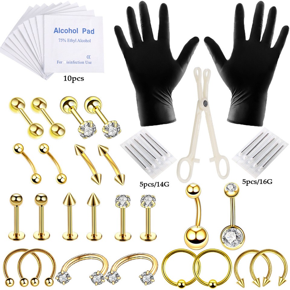 Professional Body Piercing Tool Kit Set Nose Rings Navel Ear Lip Studs ...