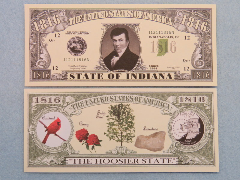 INDIANA: the Hoosier State, Founded in 1816 ~ $1,000,000 One Million ...