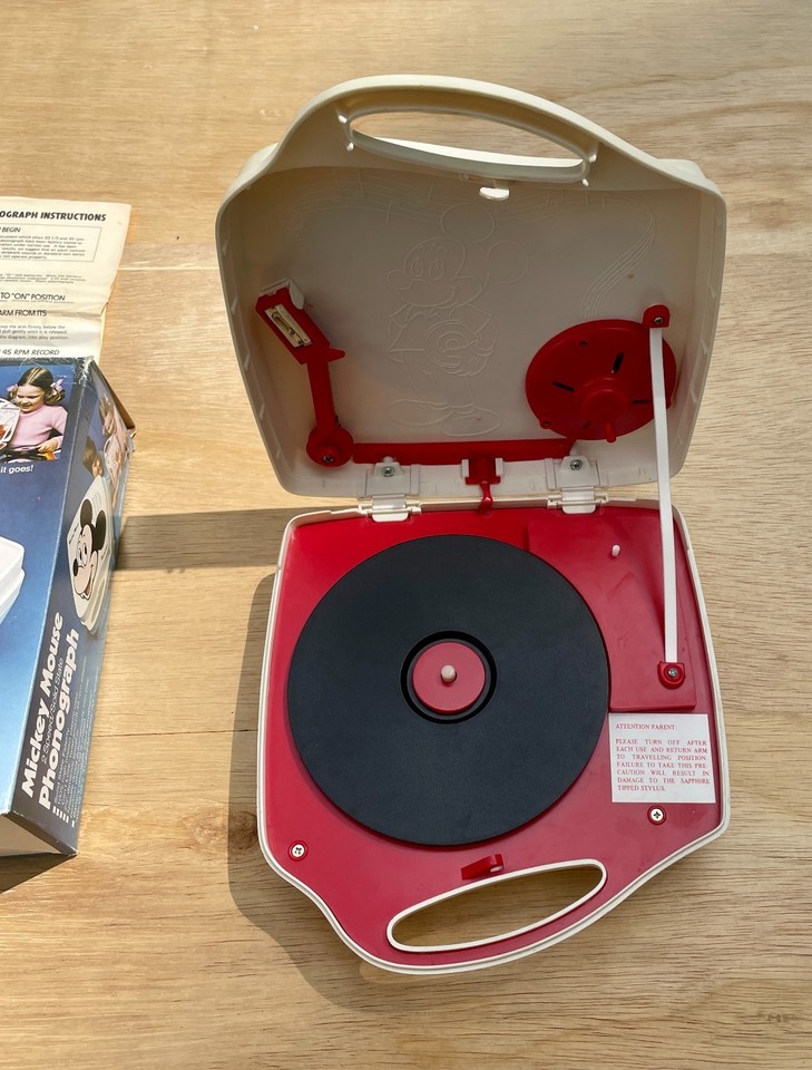 VINTAGE MICKEY MOUSE Record Player Portable Ponograph Walt Disney ...
