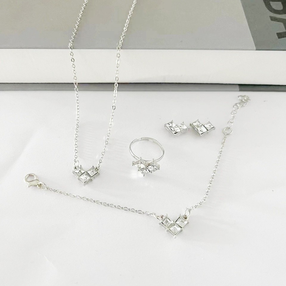 Alloy Jewelry Set Four Pieces Necklace Earrings Bracelet Ring Modern ...