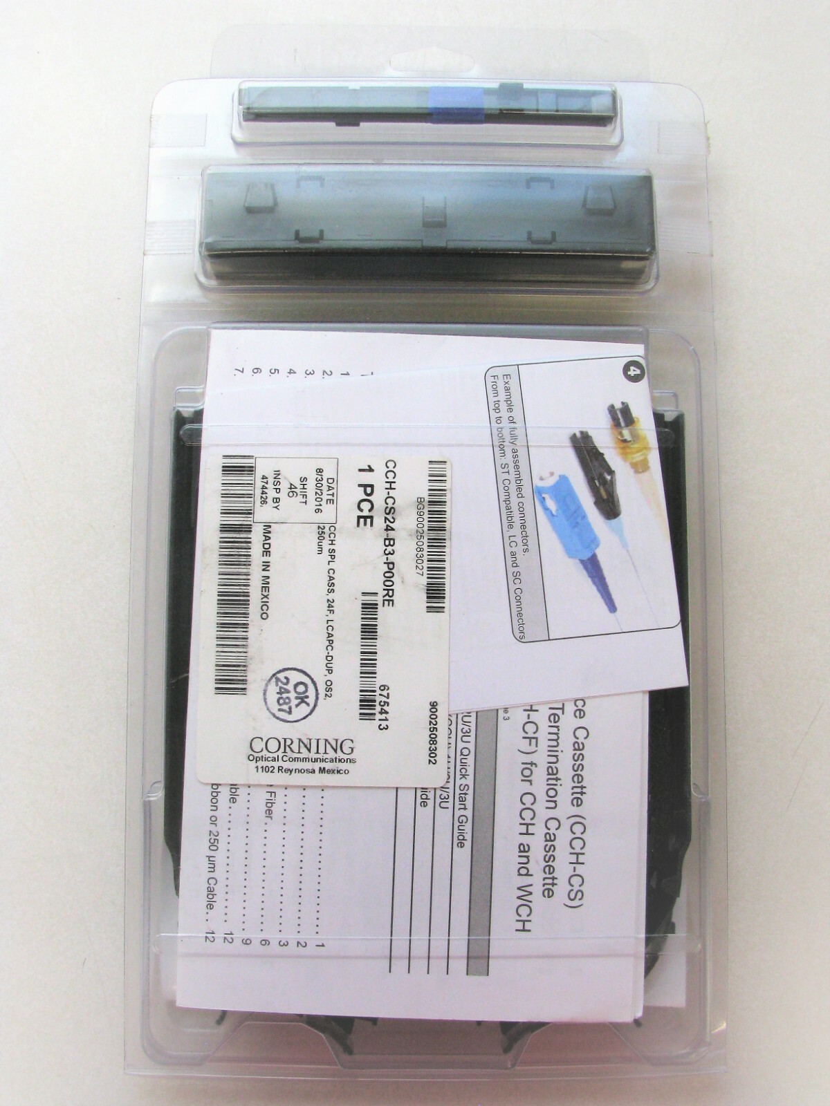 Corning CCH-CS24-B3-P00RE Pigtailed Splice Cassette 24F, LC Duplex SM ...