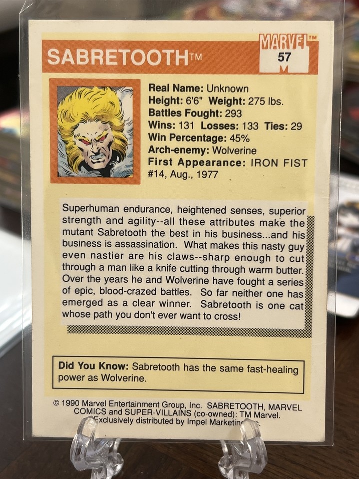1990 Impel Marvel Universe Trading Card Super-Villains #57 Sabertooth ...