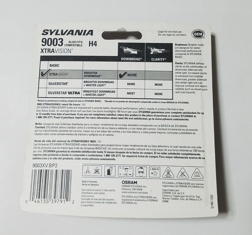 Sylvania Xtra Vision 9003 HB2 H4 60/55W Two Bulbs Head Light ...