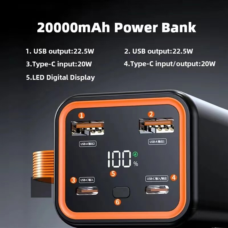 66W 20000mAh Power Bank Super Fast Charge Portable External Battery LED ...