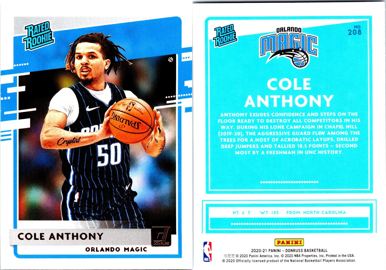 COLE ANTHONY - 2020-2021 Donruss - Orlando Magic RC Rookie - #208 | eBay