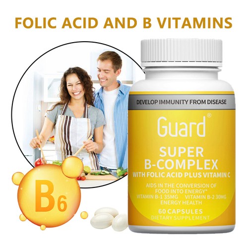 Vitamin B Complex 60 Capsules B1,B2,B3,B5,B6,B7,B9,B12, Immune Support ...