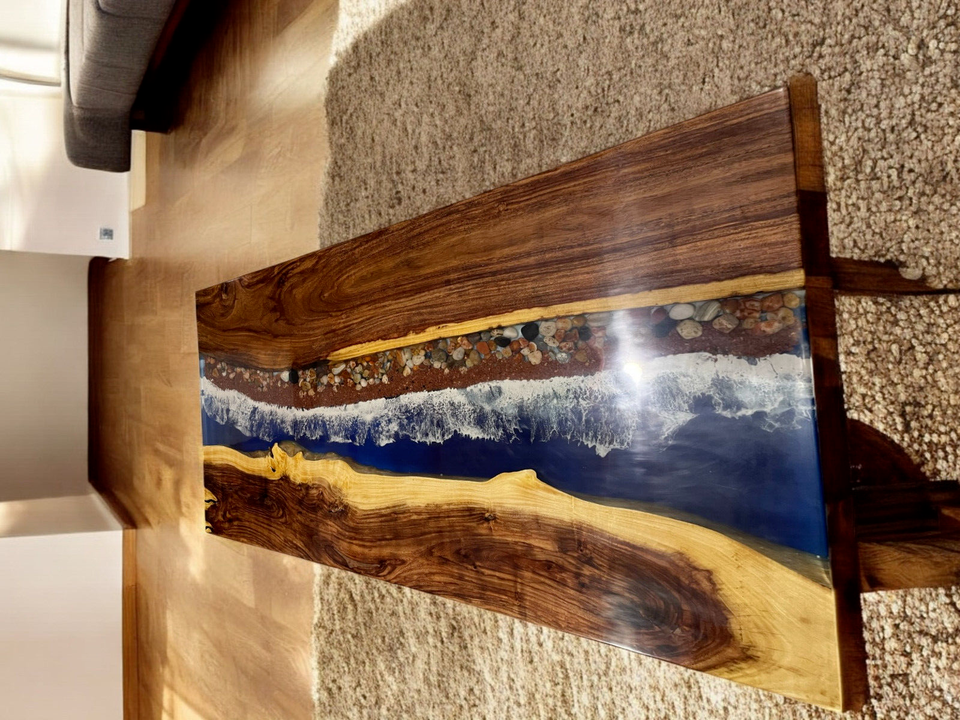 Restaurant Dining Room Table Top Natural Blue Epoxy Resin Wooden Slab ...