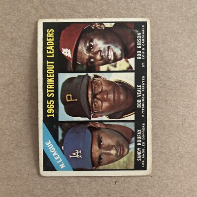 1966 Topps NL Strikeout Leaders Sandy Koufax Bob Veale Bob Gibson Card ...