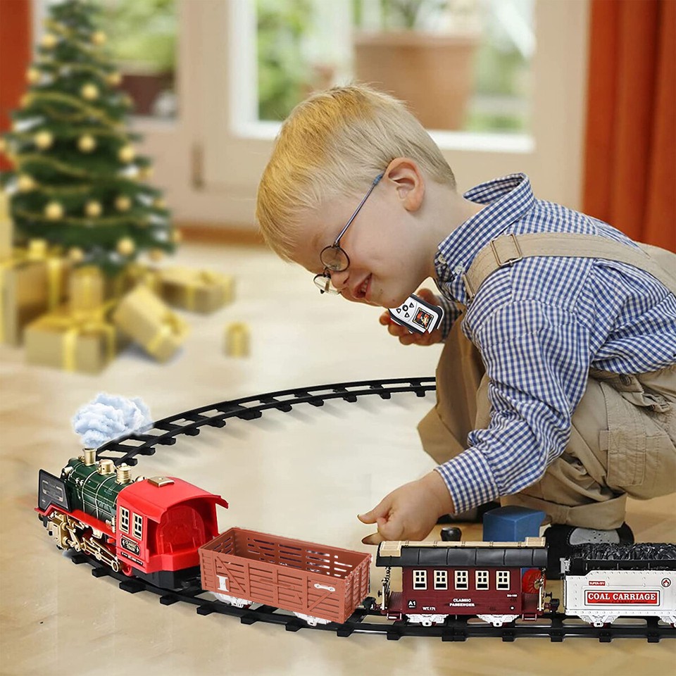 Remote Control Train Set W/smoke Sound Light Rc Train Toy Christmas ...