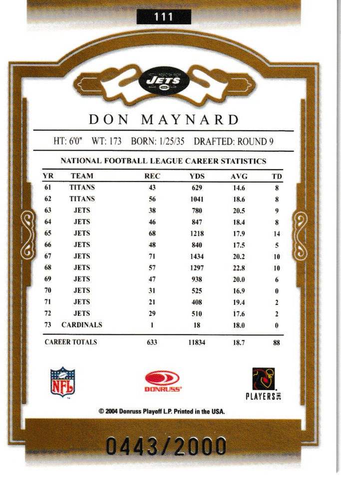 2004 DONRUSS CLASSICS / DON MAYNARD "LEGEND" CARD | eBay