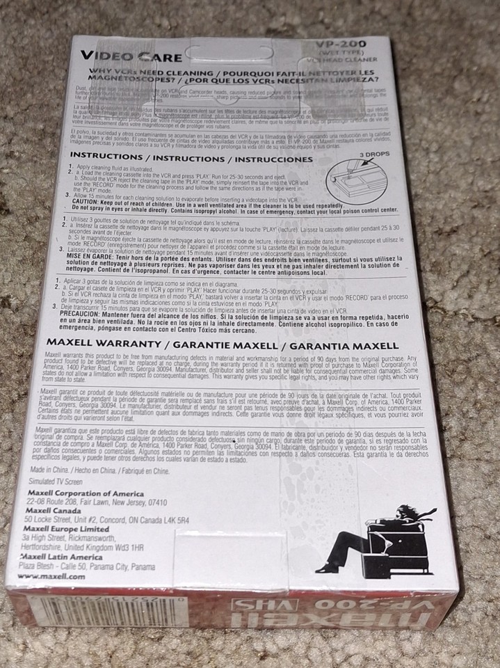 Maxell VCR Head Cleaner Wet Type VP-200 NEW SEALED | eBay