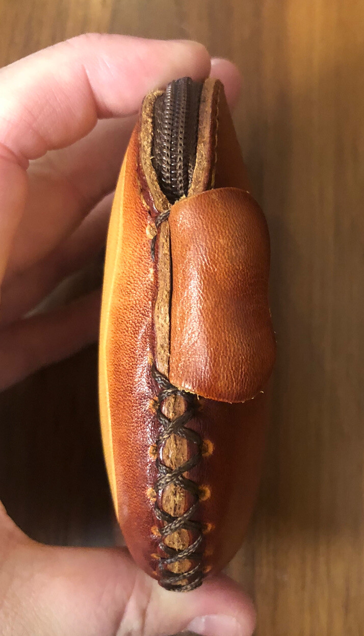 HANDMADE MONKEY FACE LEATHER KEYCHAIN CHANGE PURSE WALLET WRISTLET EUC ...