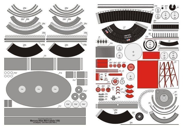Mercury-atlas Ma6 US Manned Spacecraft With Rocket Paper Model Kit 1 50 ...