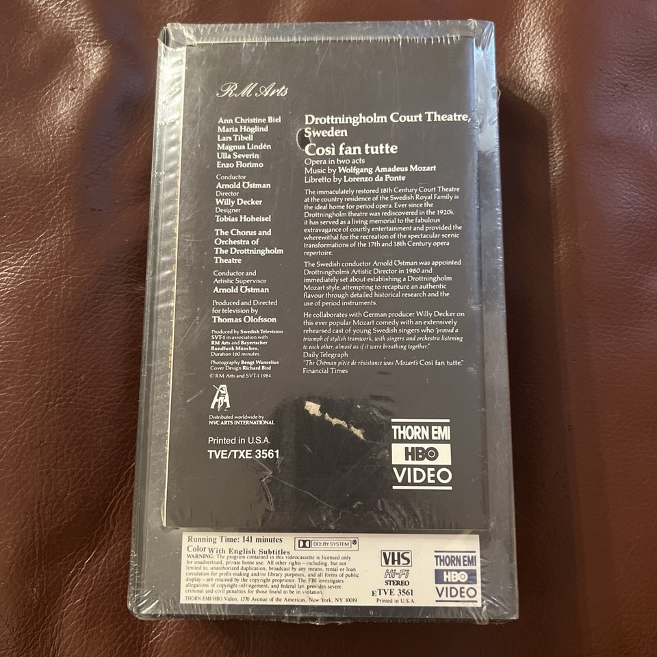 SEALED Drottningholm Court Theatre Cosi Fan Tutte VHS Music By Wolfgang ...