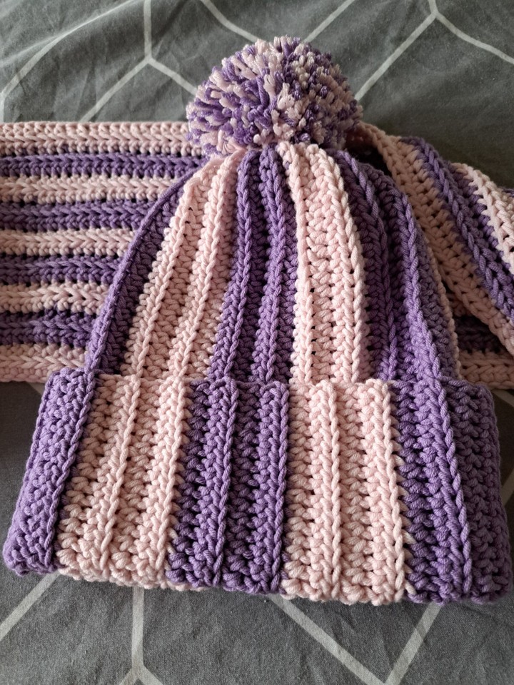 Lovely crochet Chunky Hat/Scarf set in cotton mix yarn | eBay UK